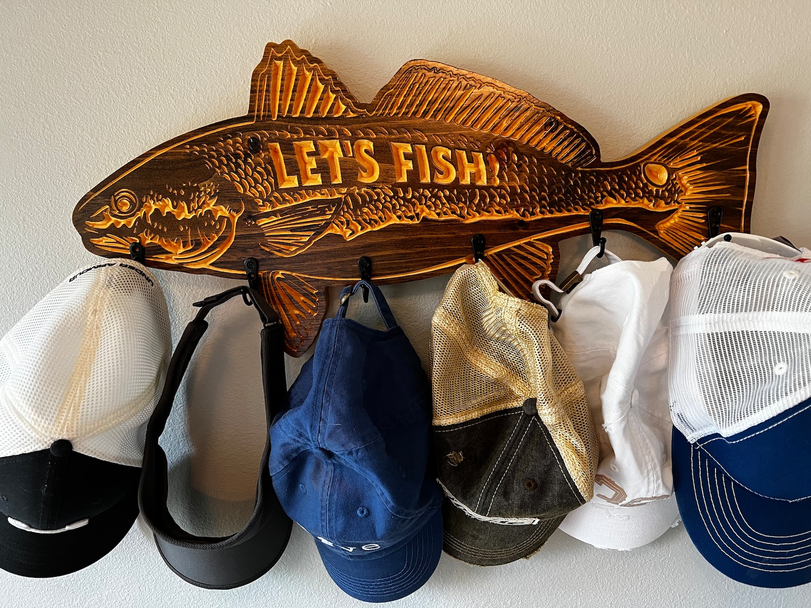 Personalized Solid Wood Redfish Hat and Cap Display Rack - Etsy