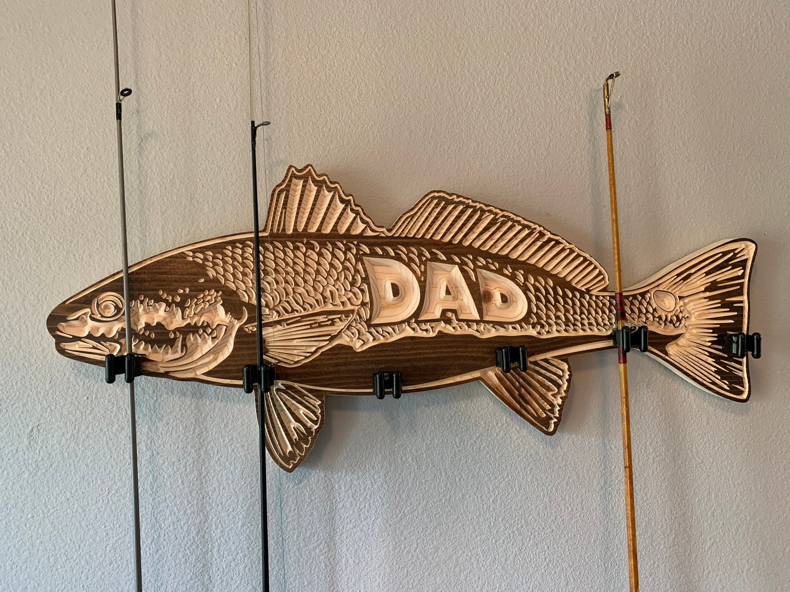 Personalized Solid Wood Redfish Fishing Rod Holder - Etsy
