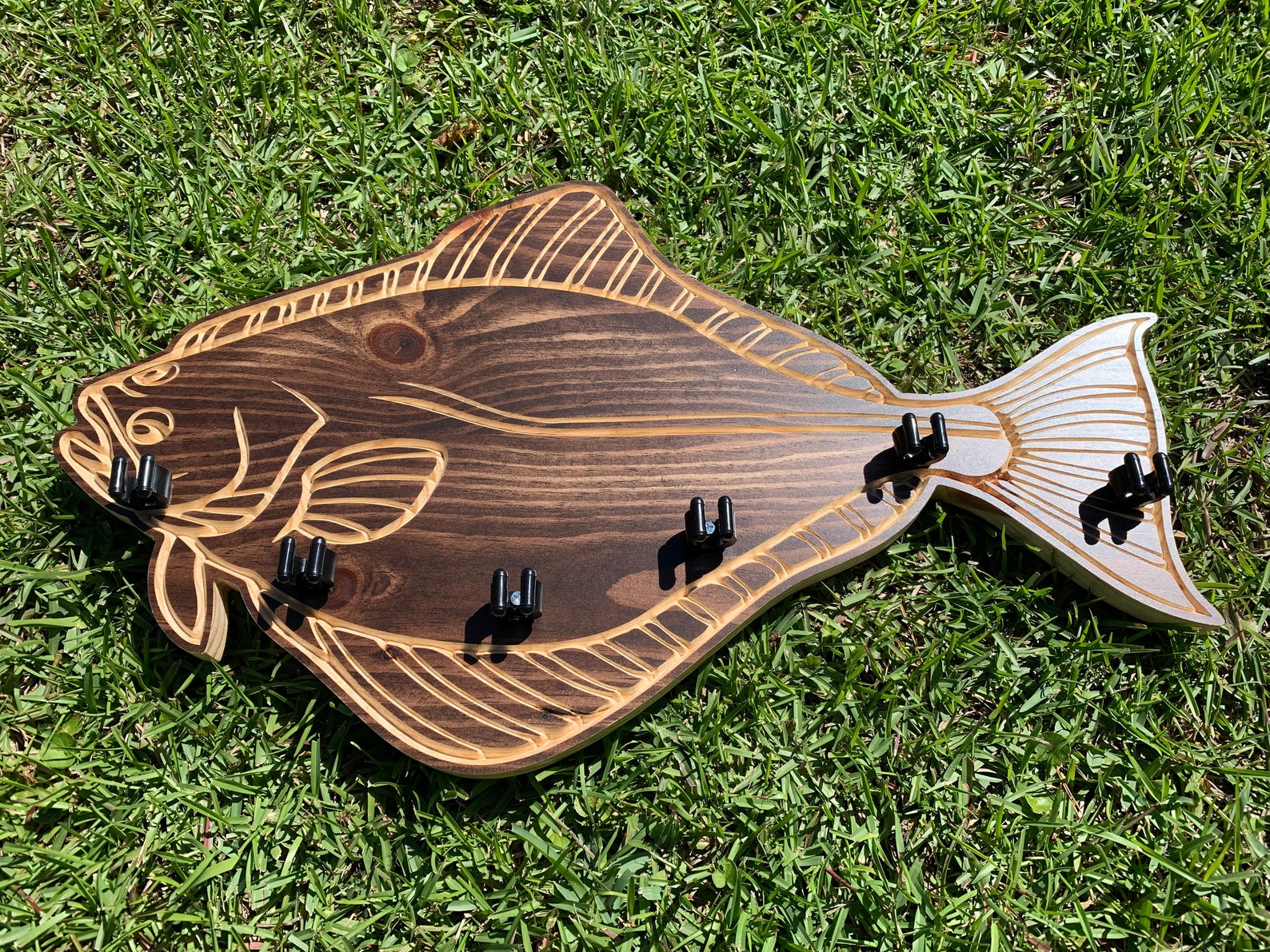 Personalized Solid Wood Halibut Fishing Rod Holder - Etsy