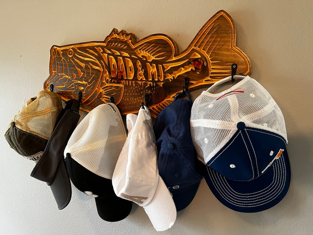 Personalized Solid Wood Large Mouth Bass Hat and Cap Display - Etsy