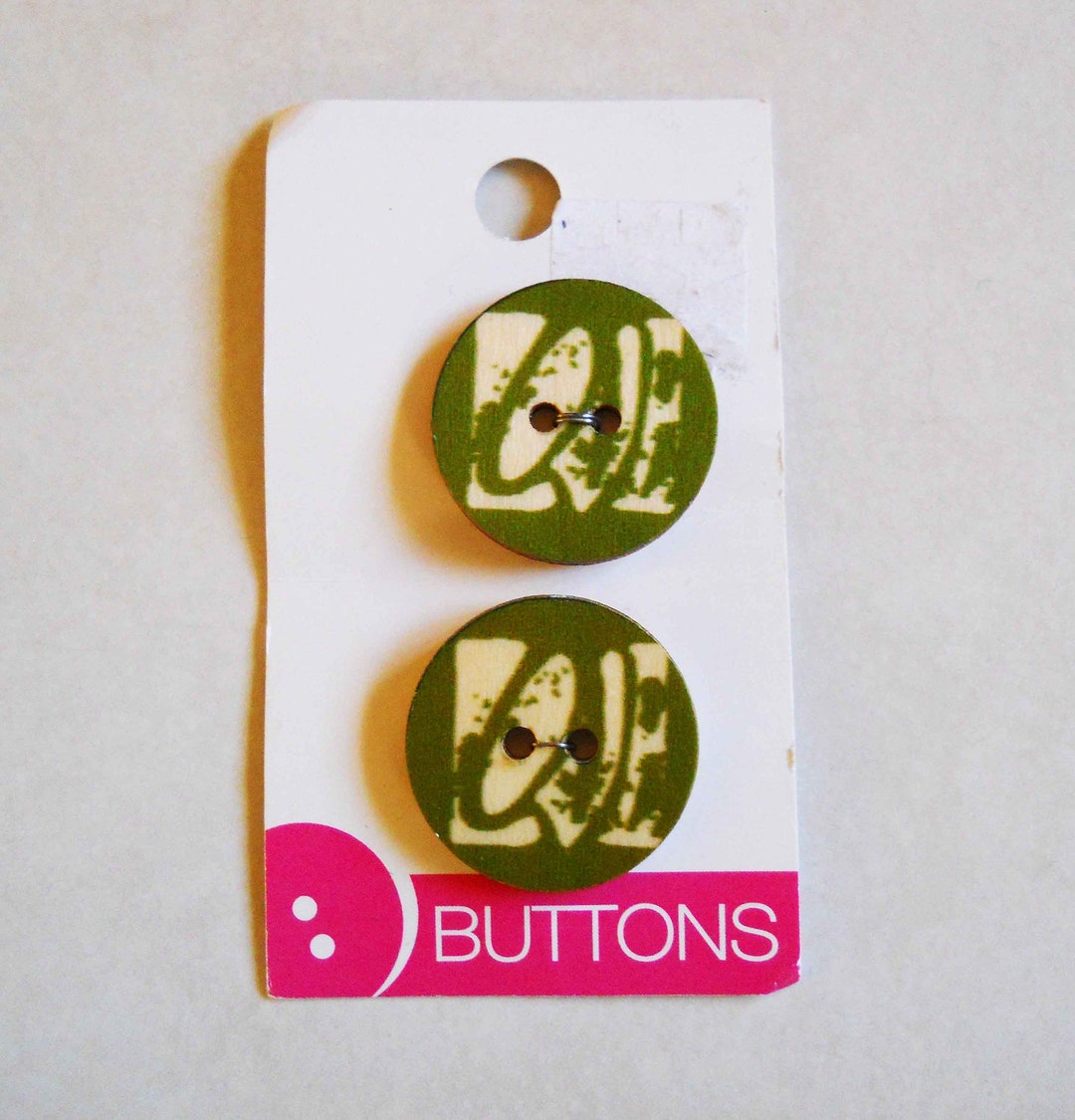 Love Buttons Green and Yellow Wooden 1 Inch Set of Two Hippie Buttons ...