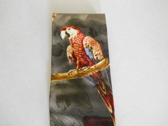Vintage Silk Tie Scarlet Macaw Burgundy and Tan - Gem