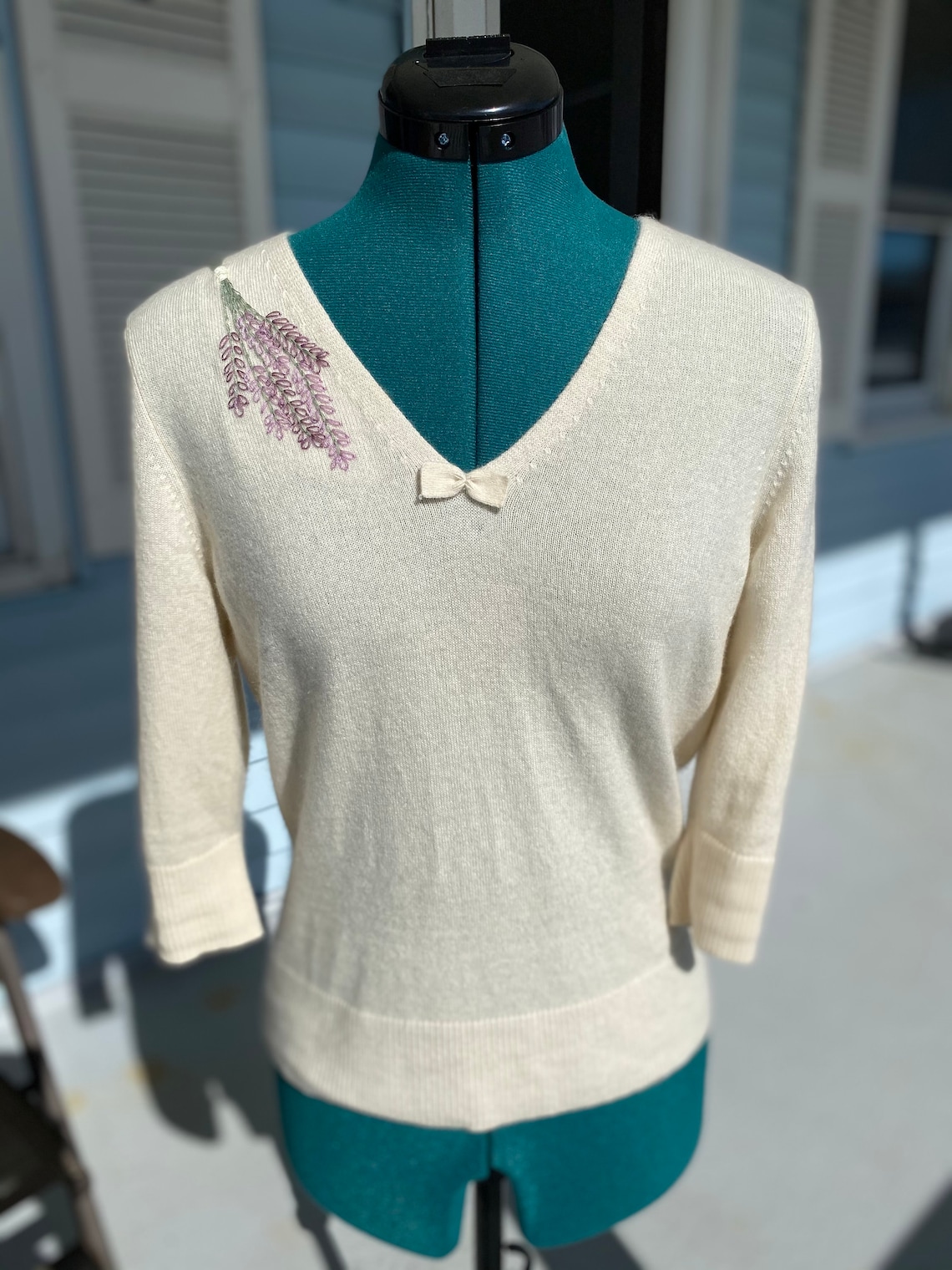 Cashmere Sweater Hand Embroidered Lavender Upcycled Anne Taylor ...
