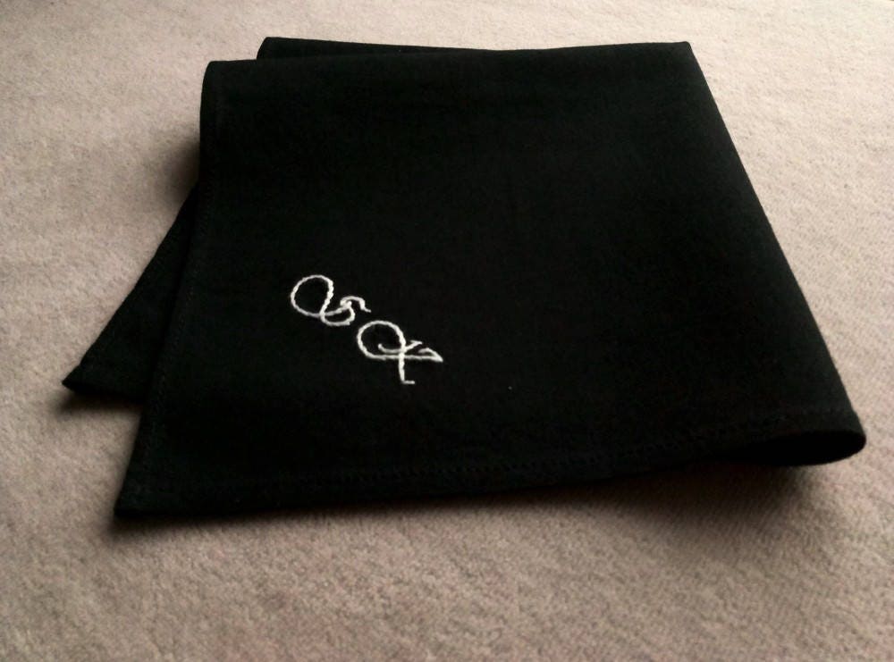 Black Handkerchief for Christmas Gif, Embroidered Mens Handkerchief ...