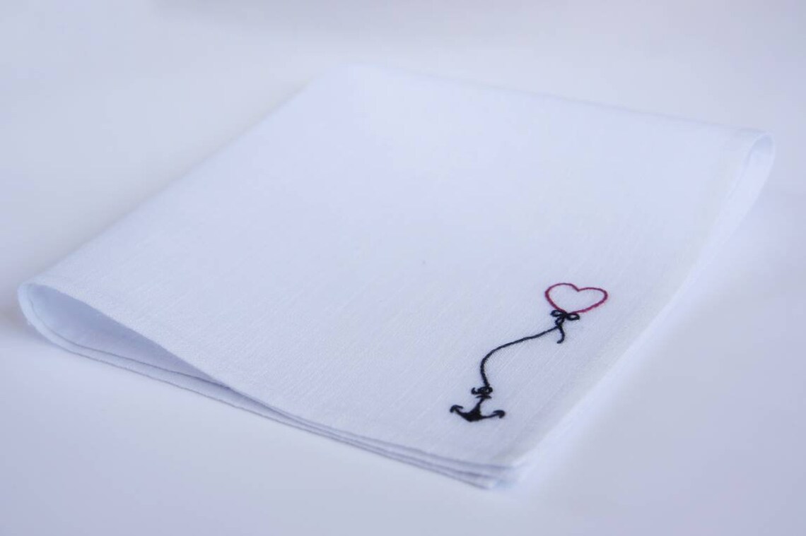 Red heart anchor Wedding handkerchief Embroidered | Etsy