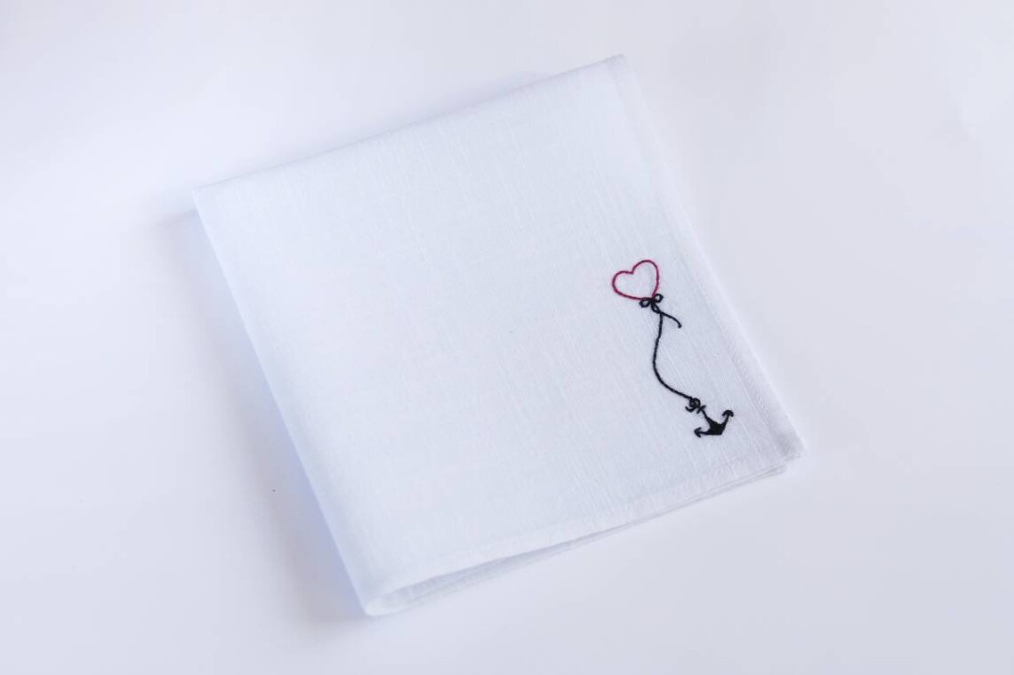 Red heart anchor Wedding handkerchief Embroidered | Etsy