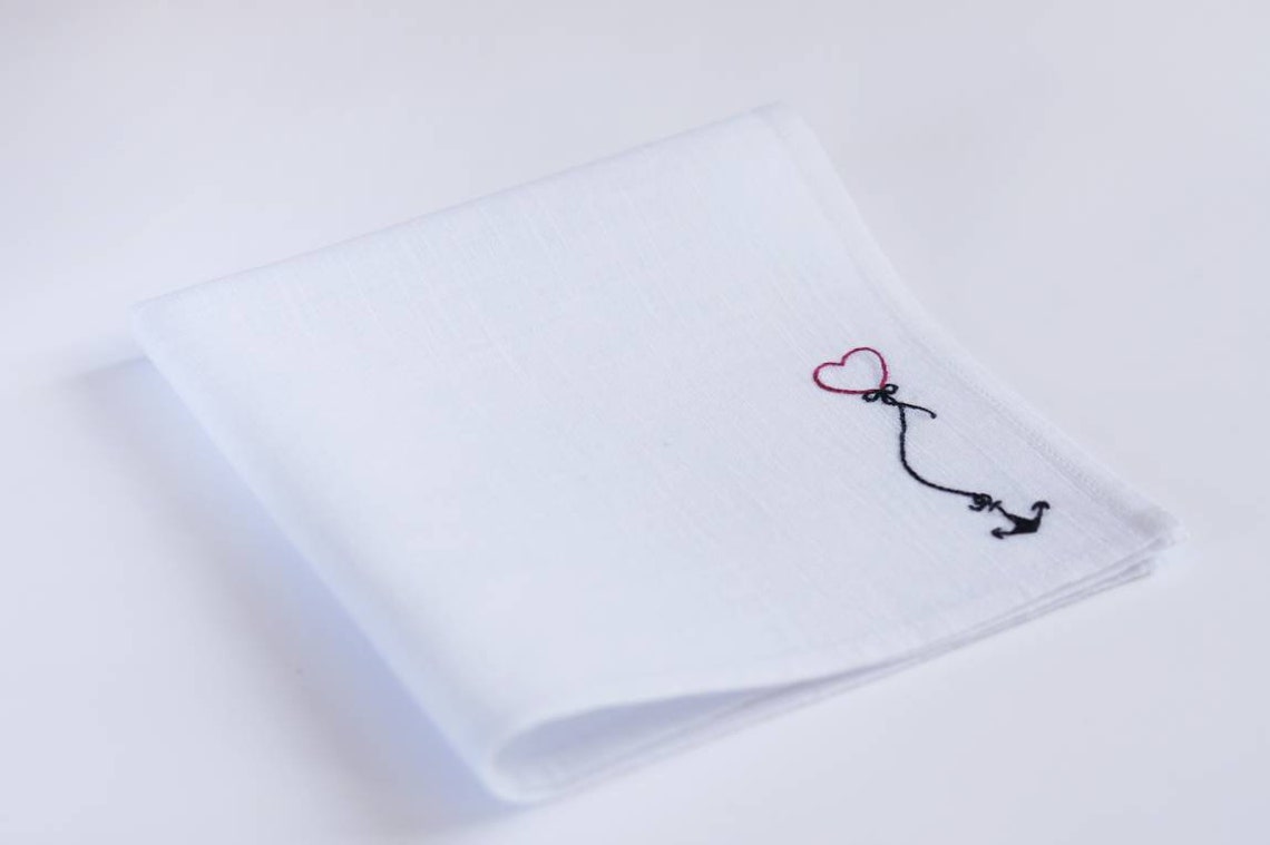 Red Heart Anchor Wedding Handkerchief Embroidered - Etsy