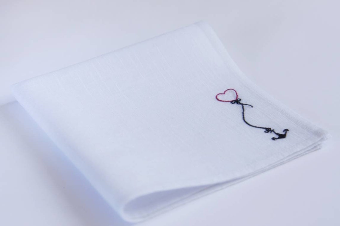 Red heart anchor Wedding handkerchief Embroidered | Etsy