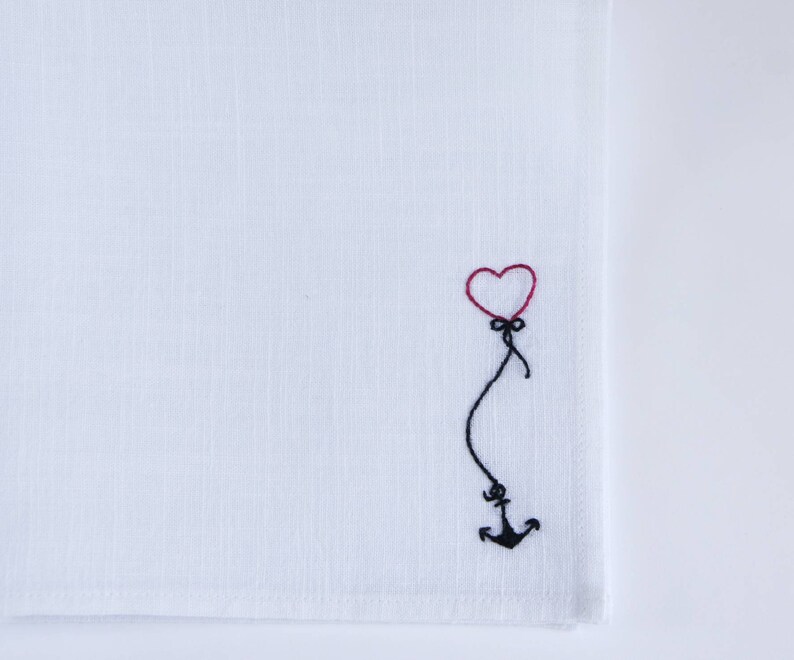 Red Heart Anchor, Wedding Handkerchief, Embroidered Handkerchief, Gift ...