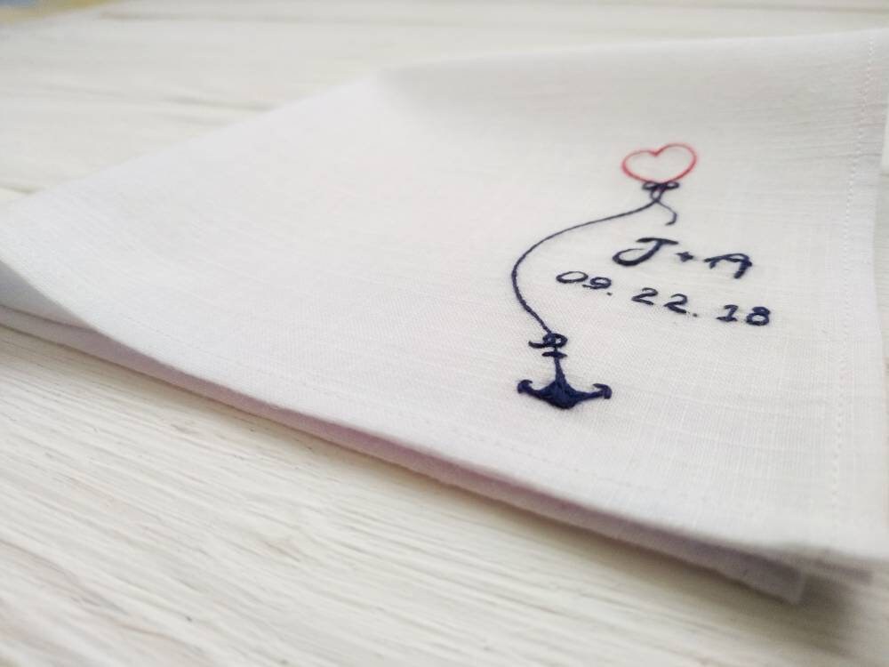 Beach Wedding Gift, Wedding Handkerchief, Embroidered Handkerchief ...