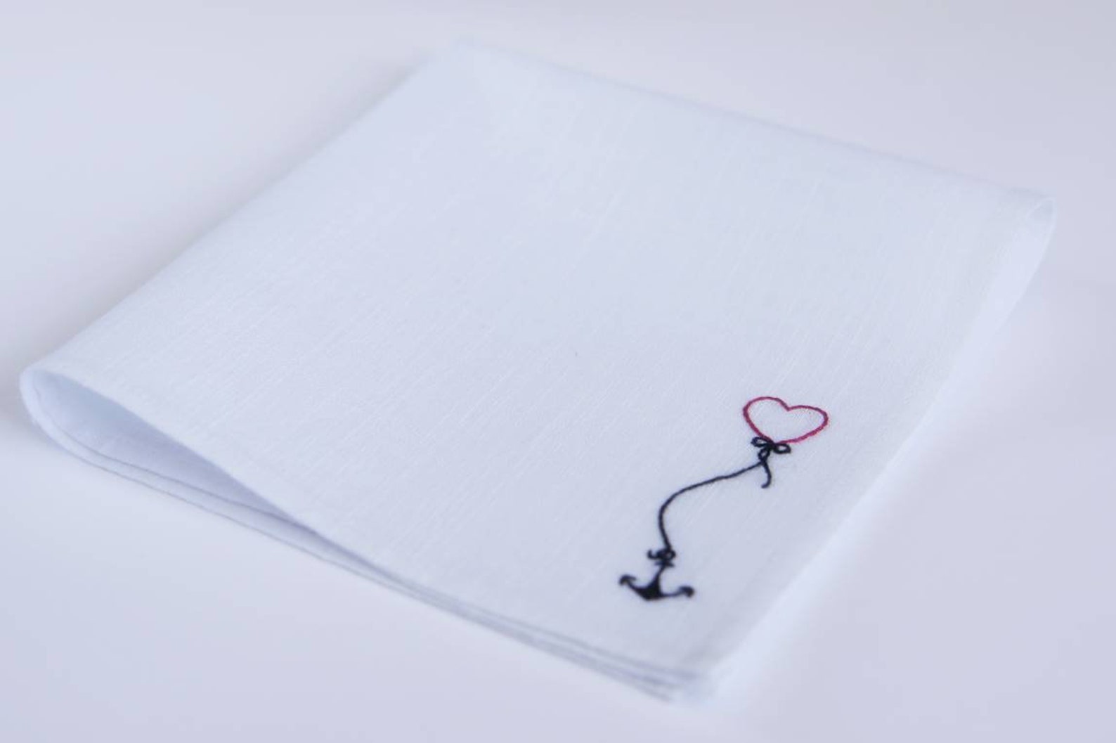 Red Heart Anchor, Wedding Handkerchief, Embroidered Handkerchief, Gift ...