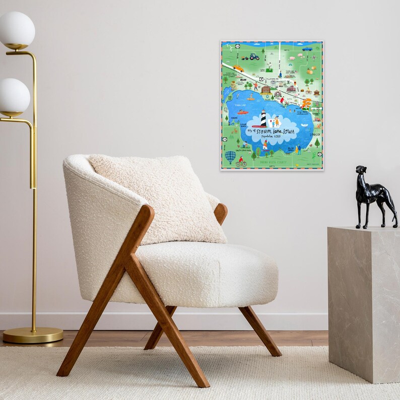 Storm Lake, Iowa Map Illustrated Poster by Annette Kraus - Etsy