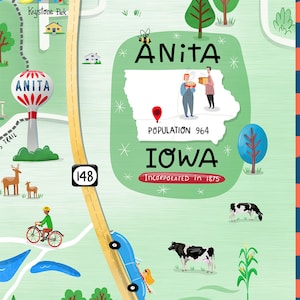 Illustrated Map of Anita, Iowa by Annette Kraus - Etsy
