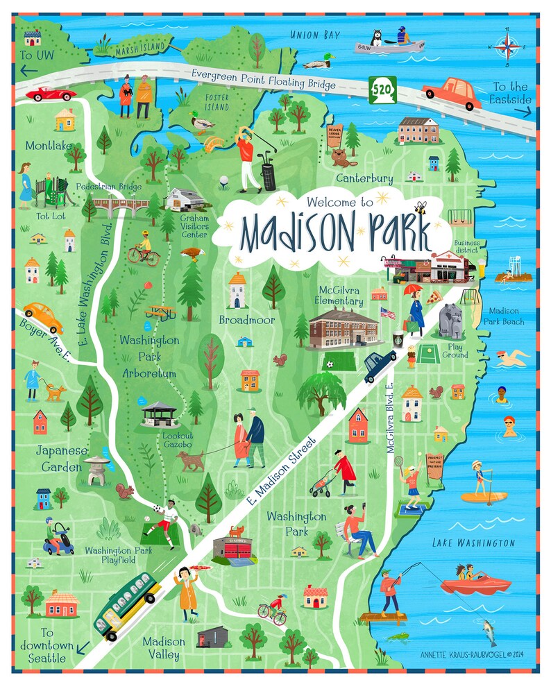 Madison Park, Seattle Illustrated by Annette Kraus - Etsy