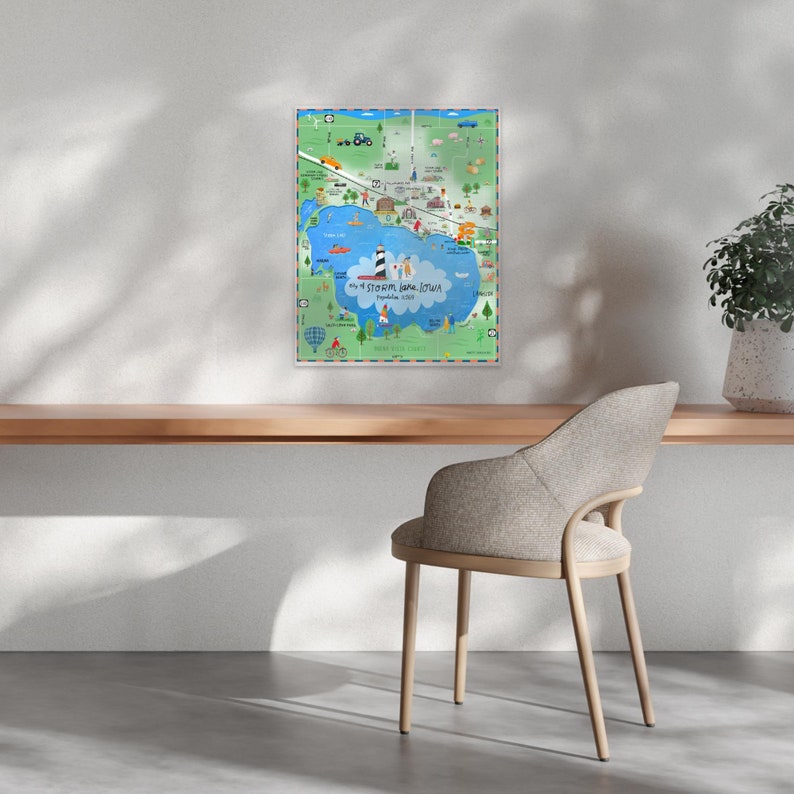 Storm Lake, Iowa Map Illustrated Poster by Annette Kraus - Etsy