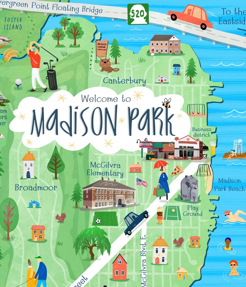 Madison Park, Seattle Illustrated PUZZLE - 520 Pieces - Etsy