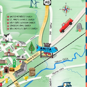 Illustrated Map of Anita, Iowa by Annette Kraus - Etsy