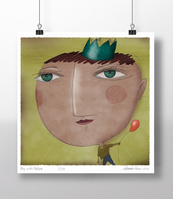 Boy With Balloon - Limited Edition Archival Giclée Print, Kids Room Art ...
