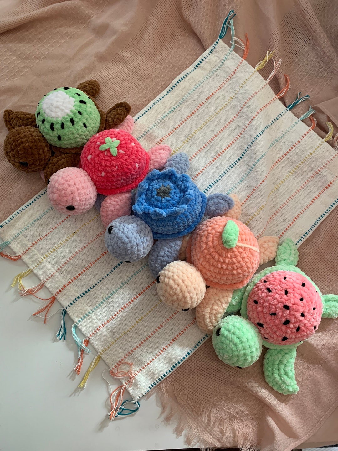 Fruit Turtle Crochet Plushie | Handmade Fuzzy Fruit Themed Stuffed ...