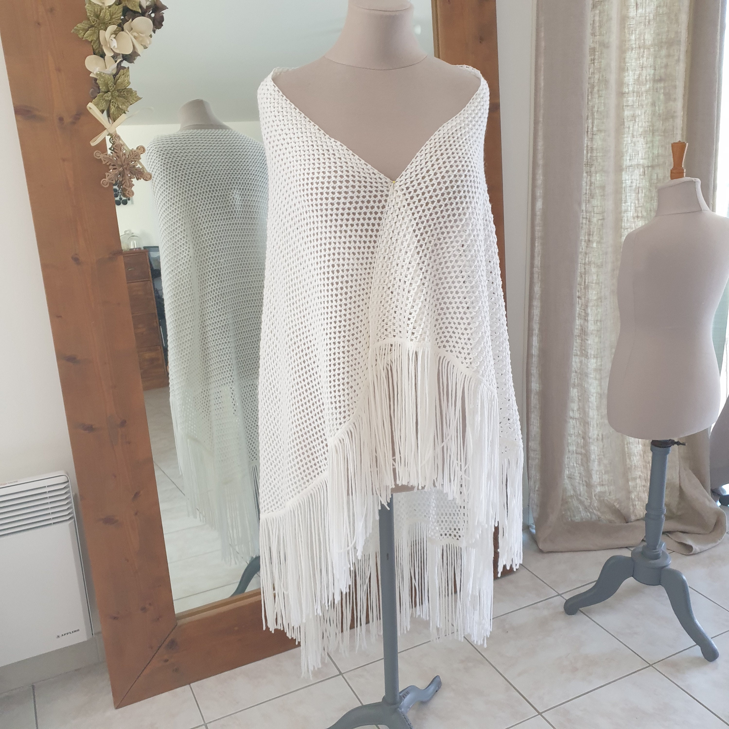 Off-white Bohemian Bridal Shawl, Vintage, 110x190 Cm, Mechanical Knit ...