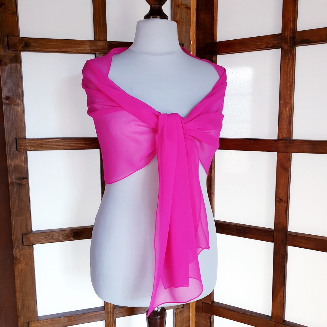 Large Fuchsia Pink Silk Chiffon Bridal Stole, 180 X 44 Cm, Laurine ...