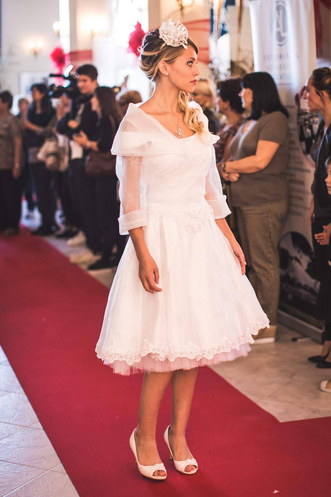 Short Pin up Wedding Dress, Retro, 50s, in Duchess Satin and Glittery ...