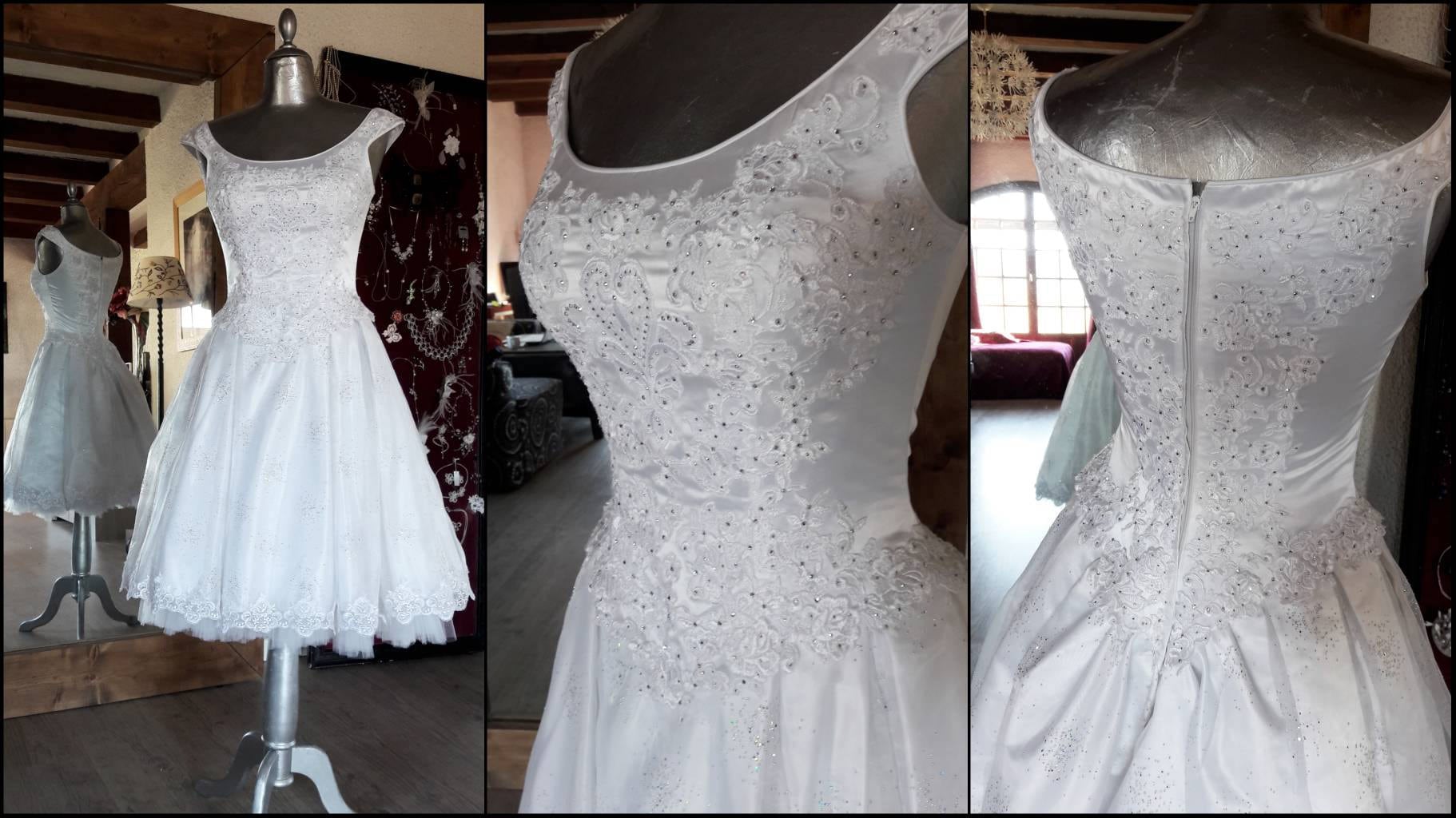 Short Pin up Wedding Dress, Retro, 50s, in Duchess Satin and Glittery ...