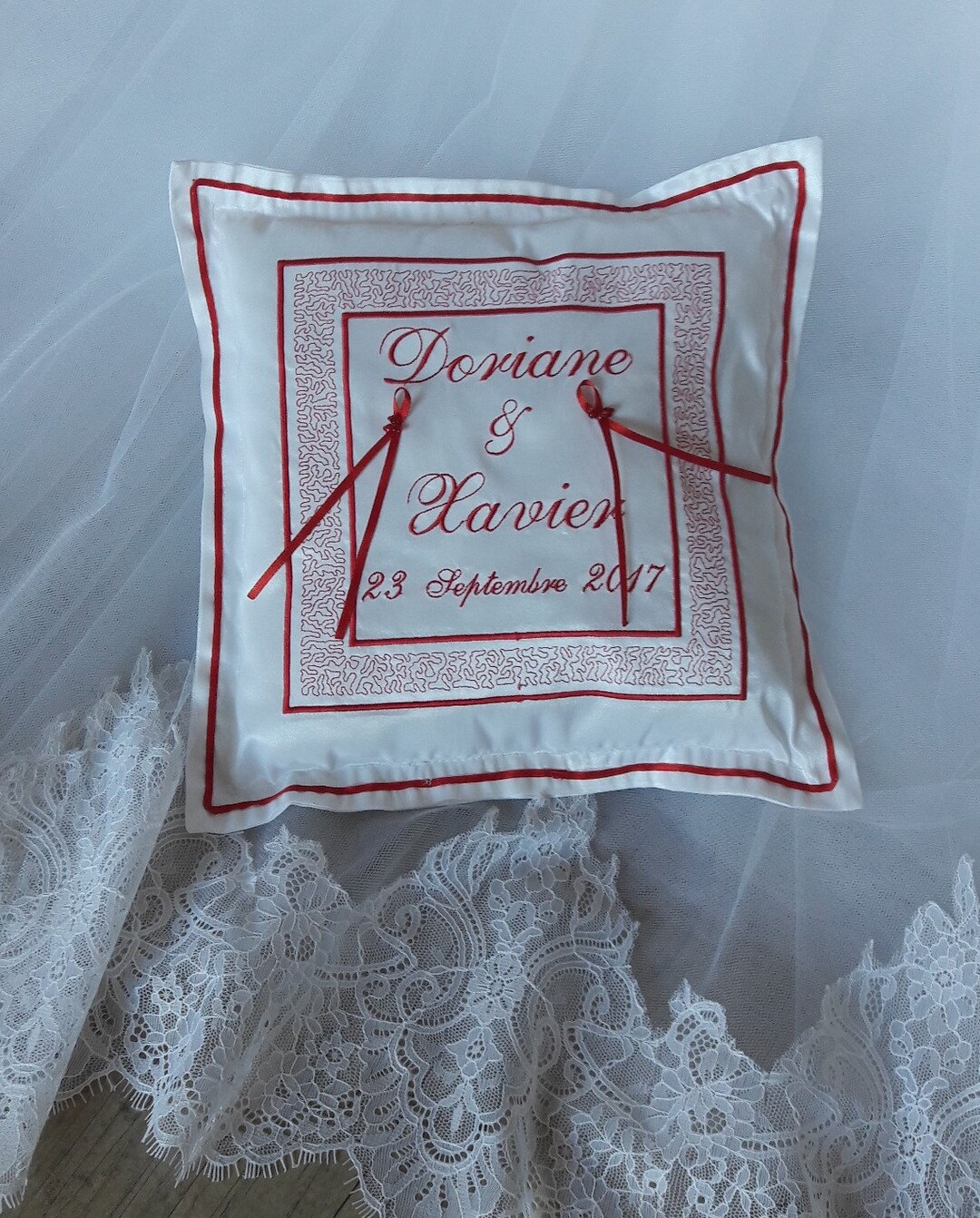 Square Embroidered Wedding Cushion, in Taffeta or Ivory or White Satin ...