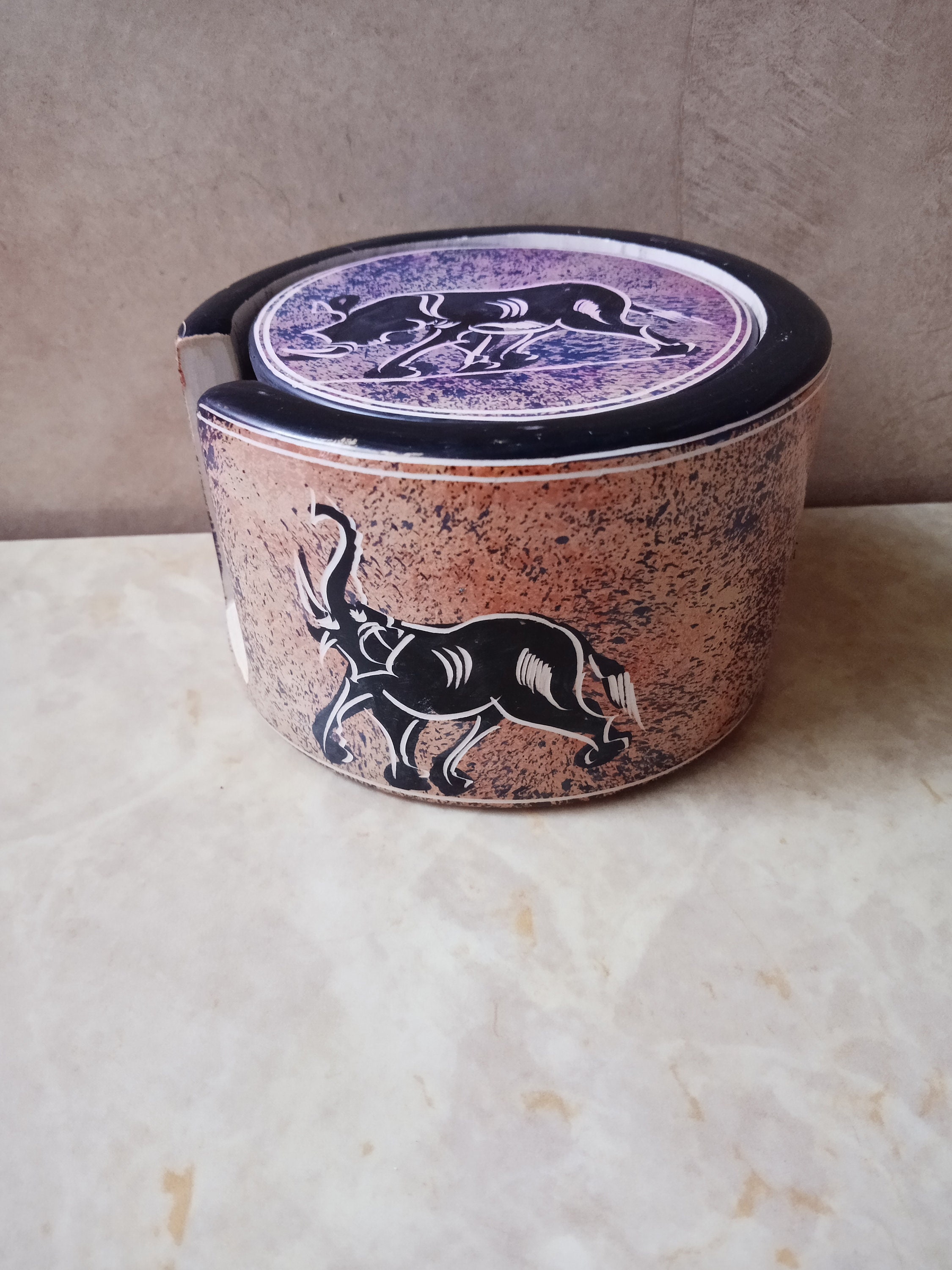 Hand Carved Stone African Safari Animal Coasters With Holder, 7 Piece ...