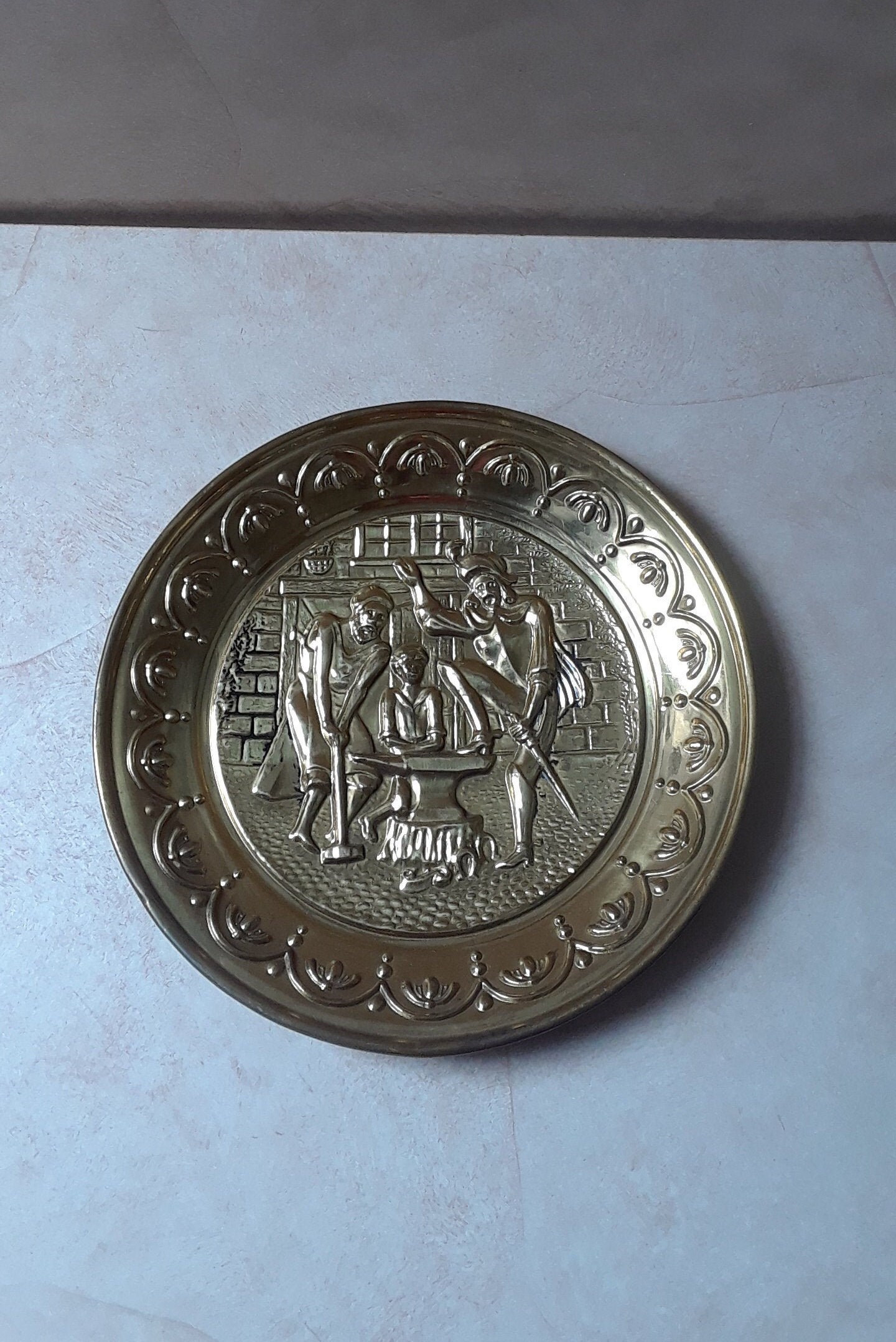 Vintage Brass Wall Plaque Made in England, Stamped Brass English Wall ...