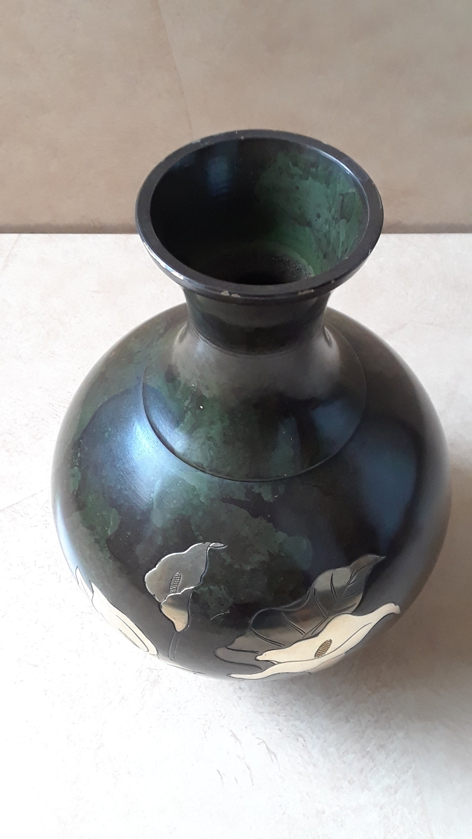 Toyo Vase Made in Japan, Vintage Mixed Metal Vase With Foral Carvings ...