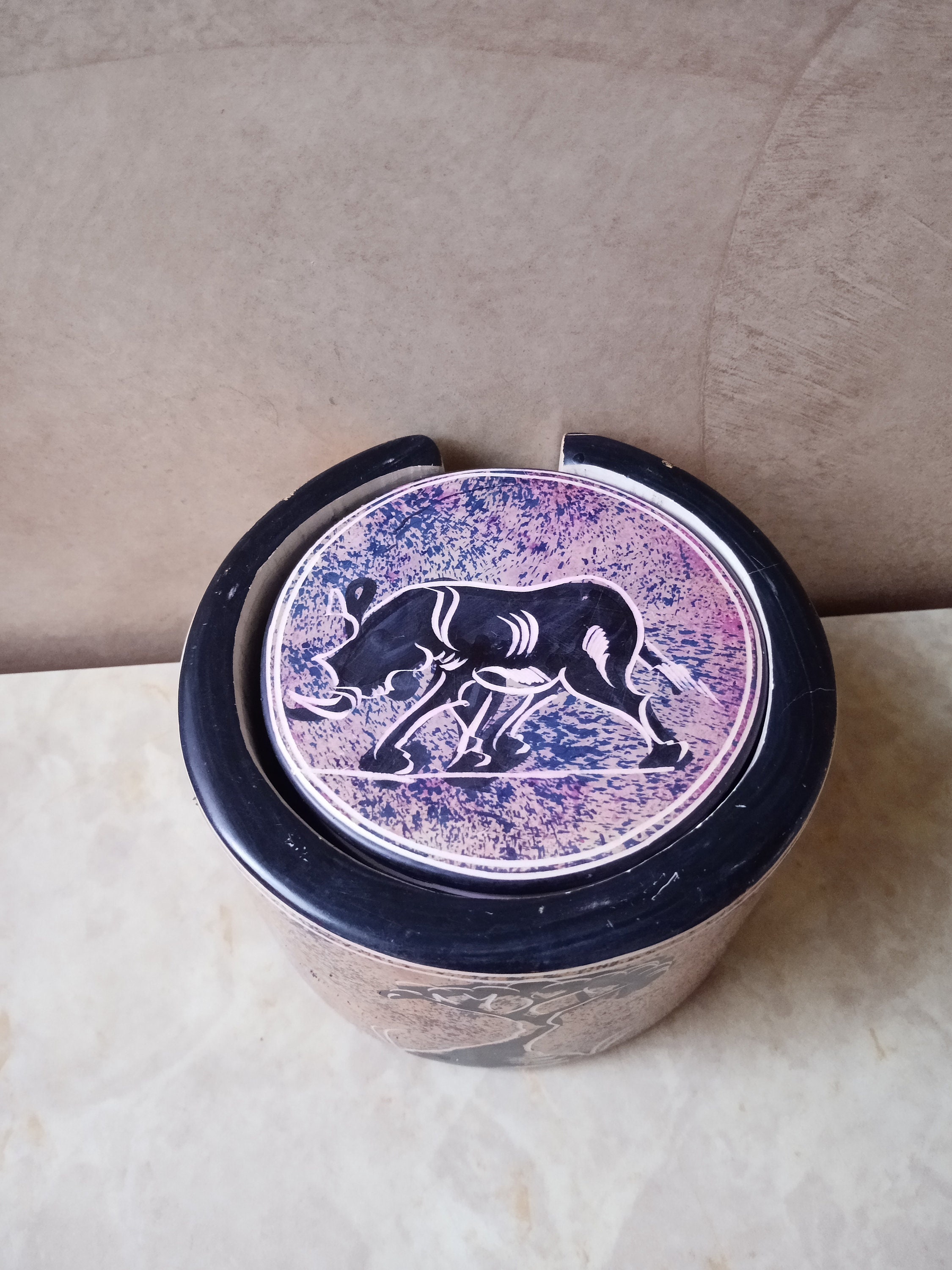 Hand Carved Stone African Safari Animal Coasters With Holder, 7 Piece ...