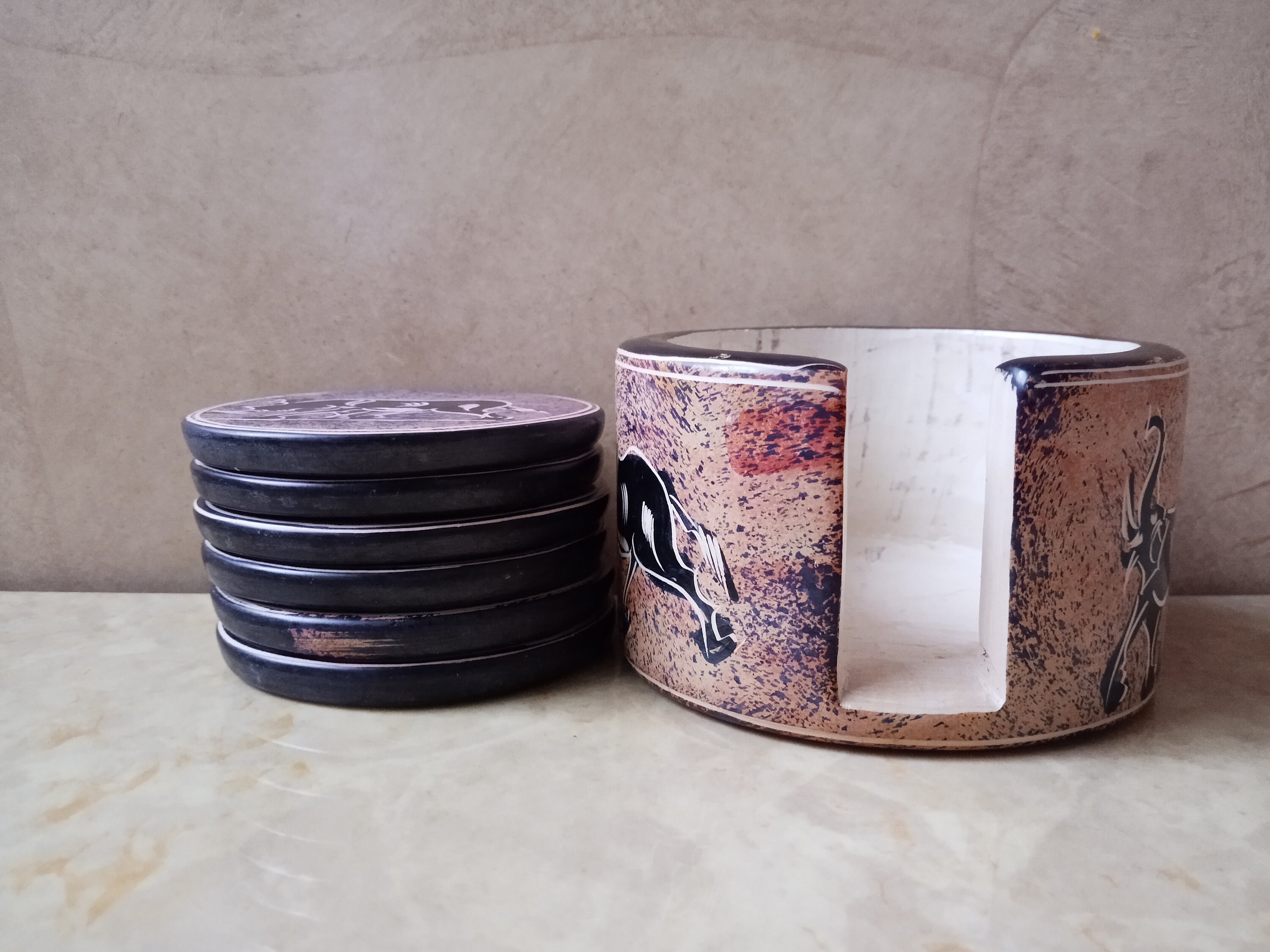 Hand Carved Stone African Safari Animal Coasters With Holder, 7 Piece ...