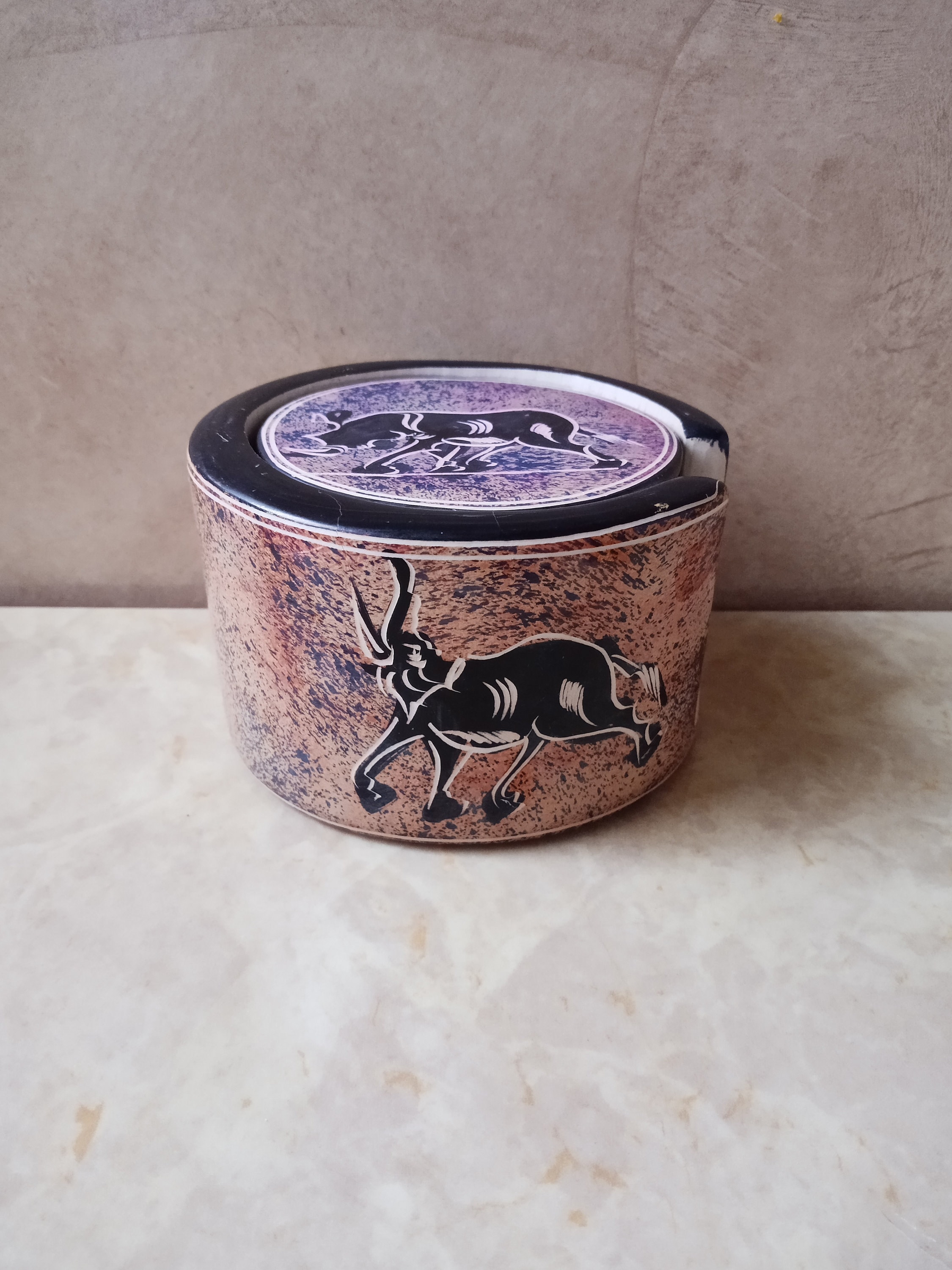 Hand Carved Stone African Safari Animal Coasters With Holder, 7 Piece ...
