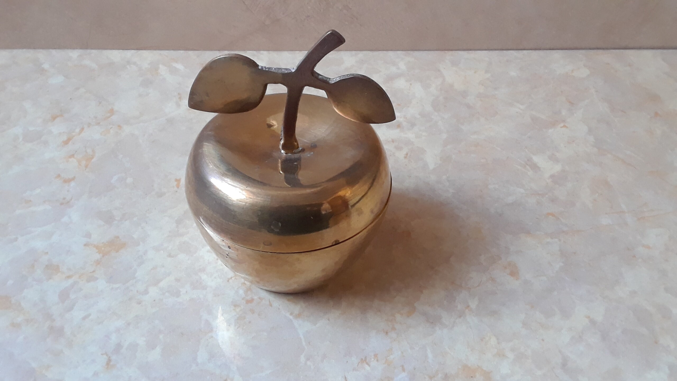 Vintage Solid Brass Apple Shaped Trinket Box With Lid, Carved Metal ...