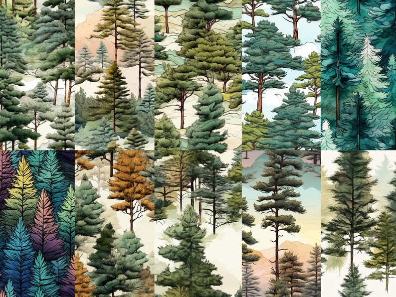 10 Pine Trees Seamless Patterns - Digital Download - Perfect for Fabric ...