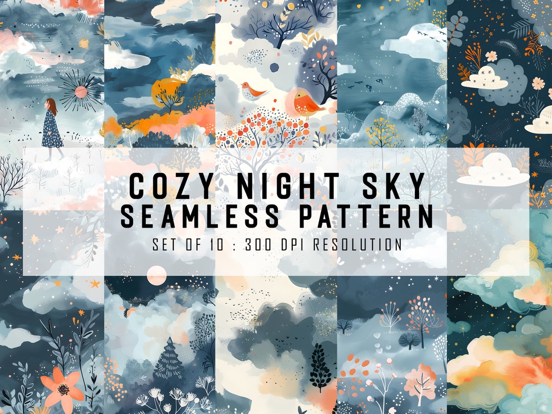 10 Cozy Night Sky Seamless Patterns - Digital Download - Perfect for ...