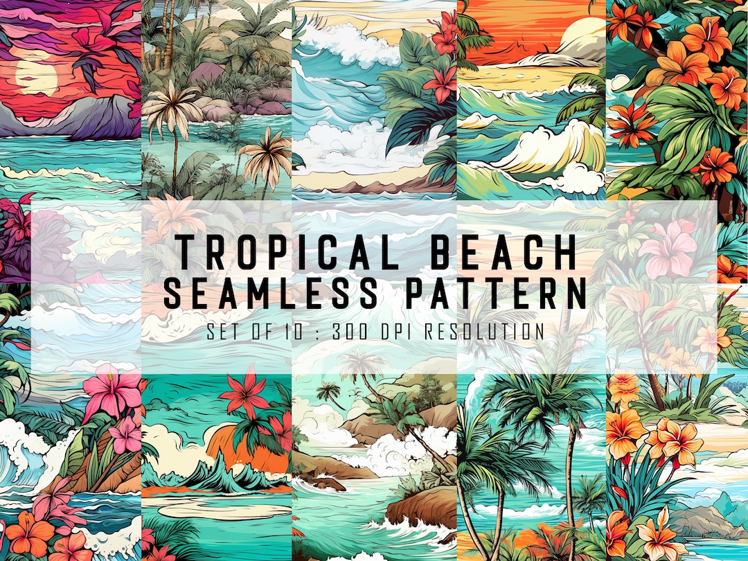 10 Tropical Beach Seamless Patterns - Digital Download - Perfect for ...
