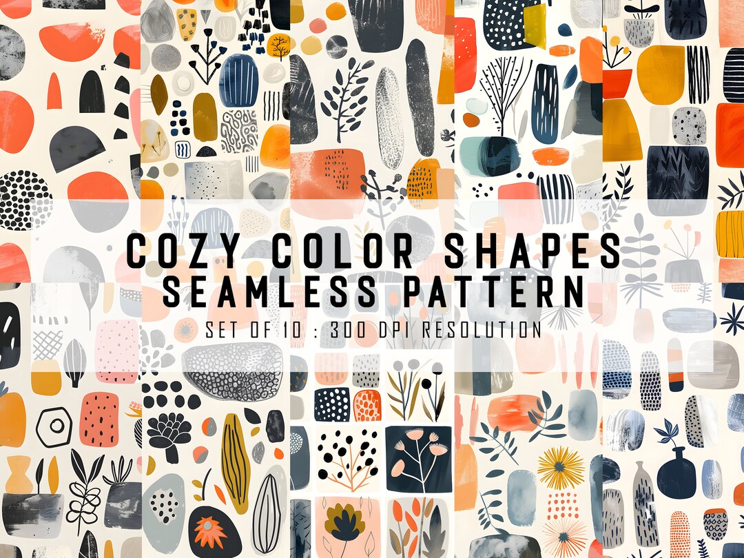 10 Cozy Color Shapes Seamless Patterns - Digital Download - Perfect for ...