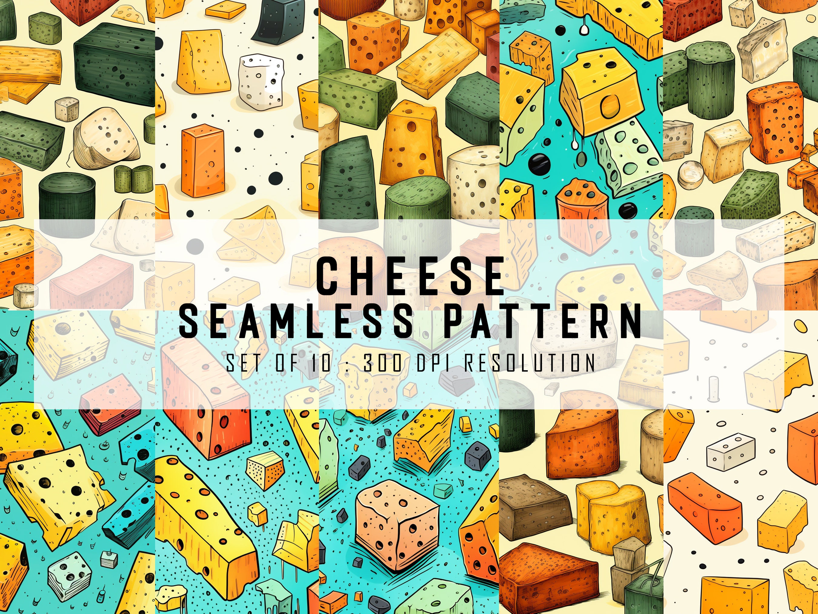 10 Cheeses Seamless Patterns - Digital Download - Perfect for Fabric ...