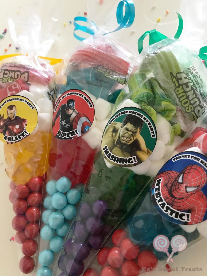 SUPER HERO candy party favors candy cone dc marvel hulk | Etsy