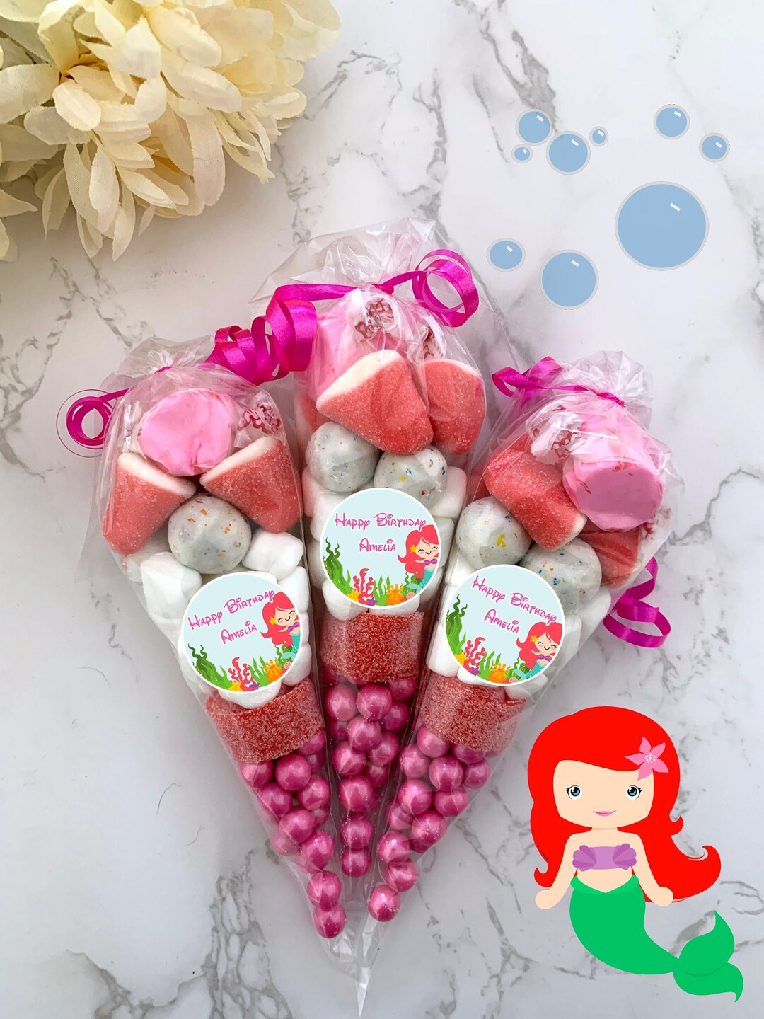 Set of 5 Customized Mermaid Theme Candy Cones, Choose Your Color Mix ...