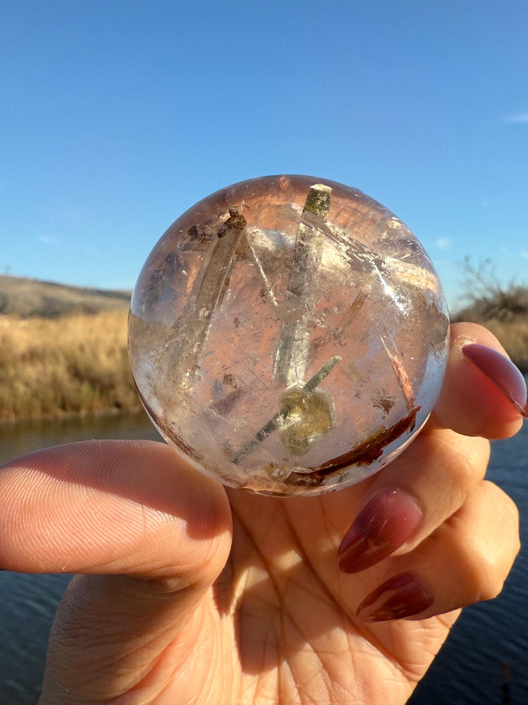 Amazing Rutilated Quartz Crystal Sphere, Green Rutile Quartz, Epidote ...