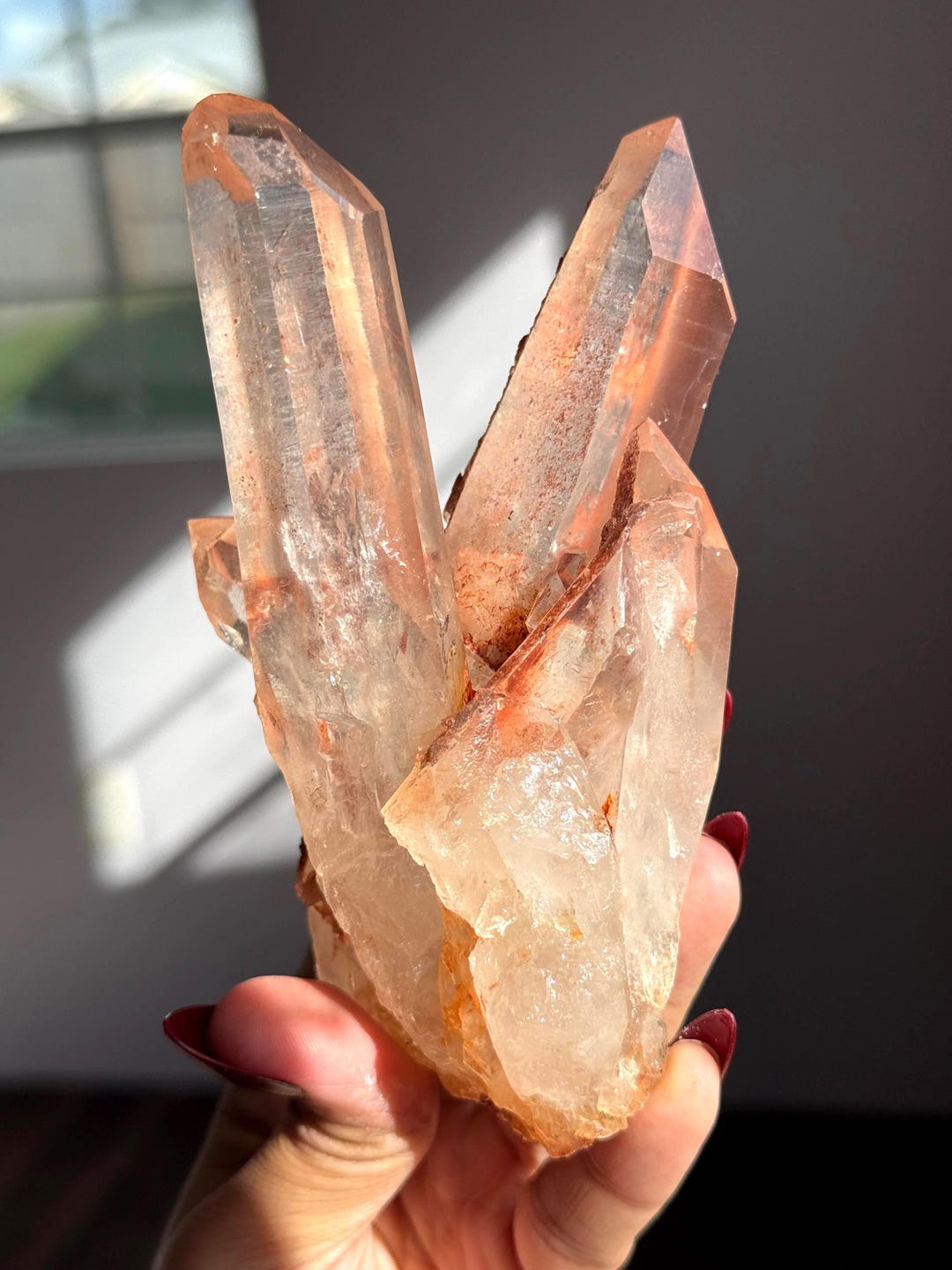Raw Clear Quartz Cluster With Druzy Hematite “dream Coat” Crystal ...