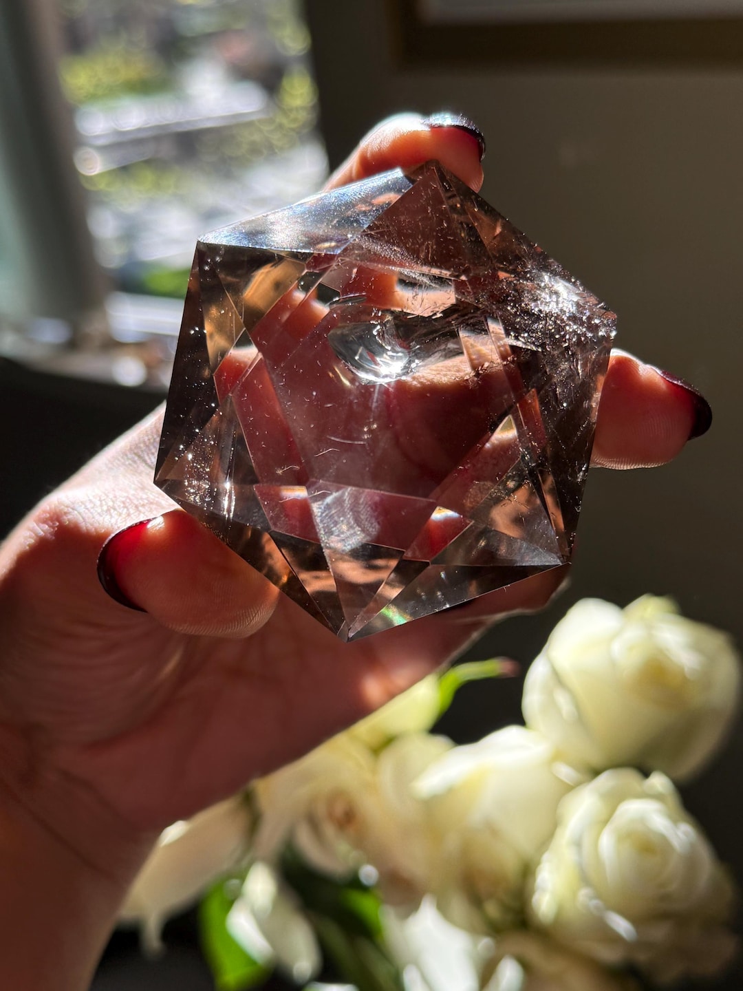 Crystal Hexagon Faceted Quartz, Star of David Quartz, Faceted Smoky ...
