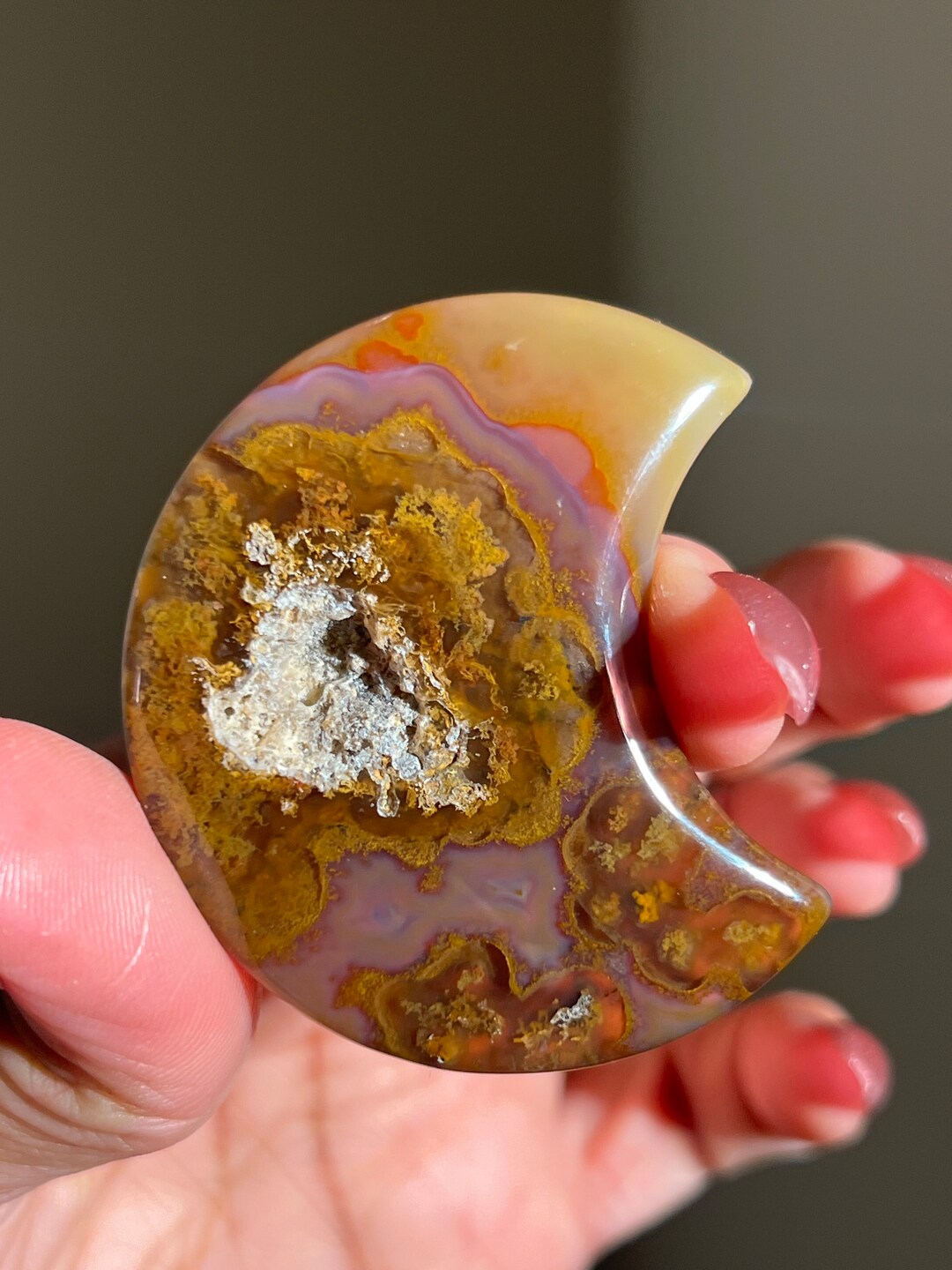 Colorful Agate Moon Moon Crystal Carving Crescent Moon - Etsy