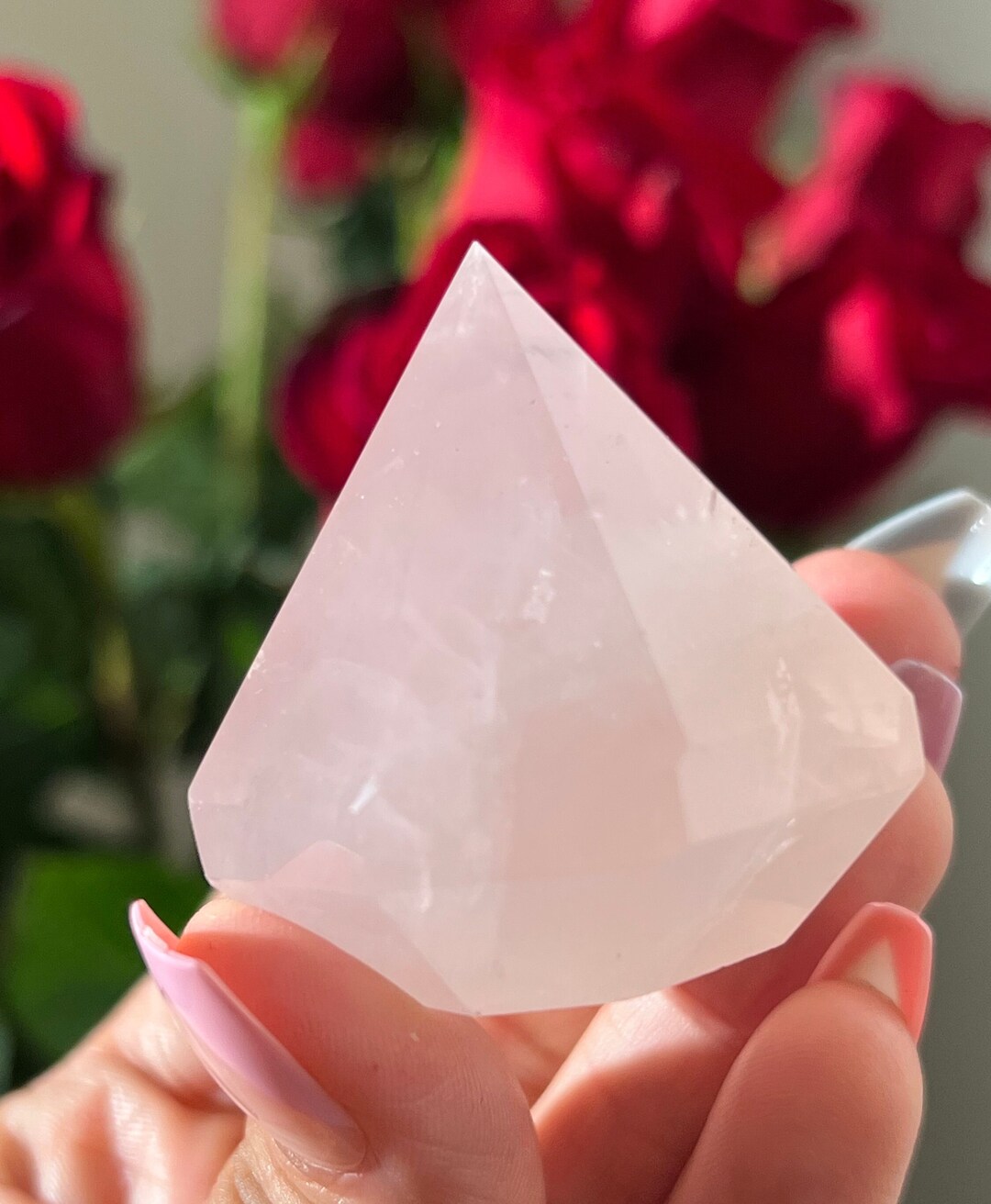 Small Rose Quartz Diamond Carving, Rose Quartz Diamond, Authentic ...