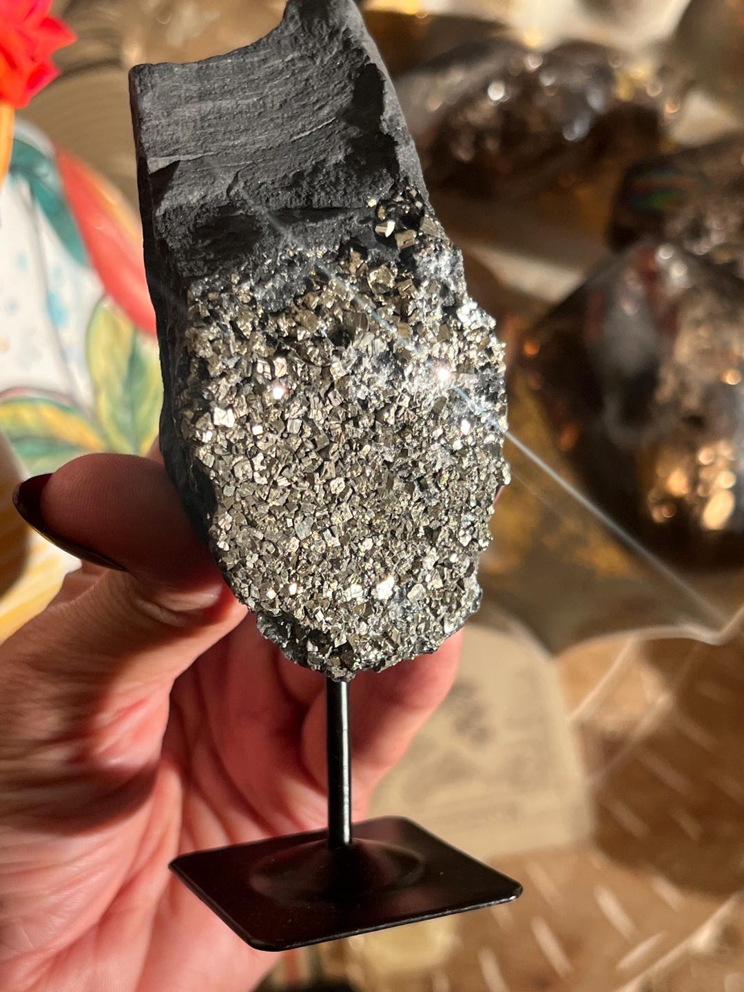 Shungite With Pyrite on Stand, Natural Shungite, Shungite With Pyrite ...