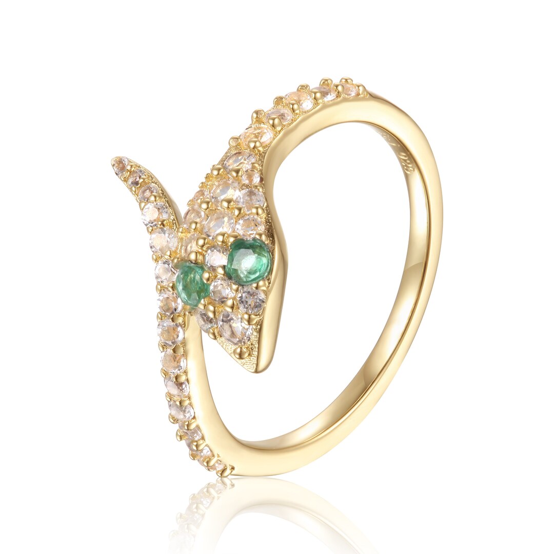 Snake Ring Gold Snake Band Natural Green Emerald Eye Snake Ring Gold ...