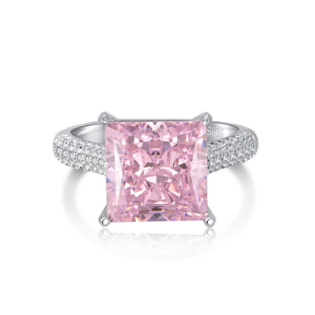 Pink Diamond Solitaire Ring Pink Cz Gemstone 4 Ct Square Cut Ring 925 ...